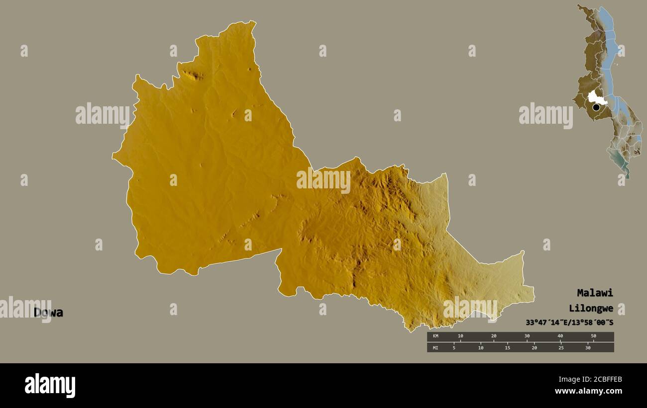 Shape of Dowa, district of Malawi, with its capital isolated on solid ...