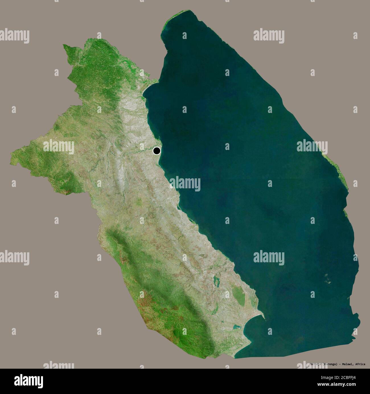 Shape of Karonga, district of Malawi, with its capital isolated on a ...