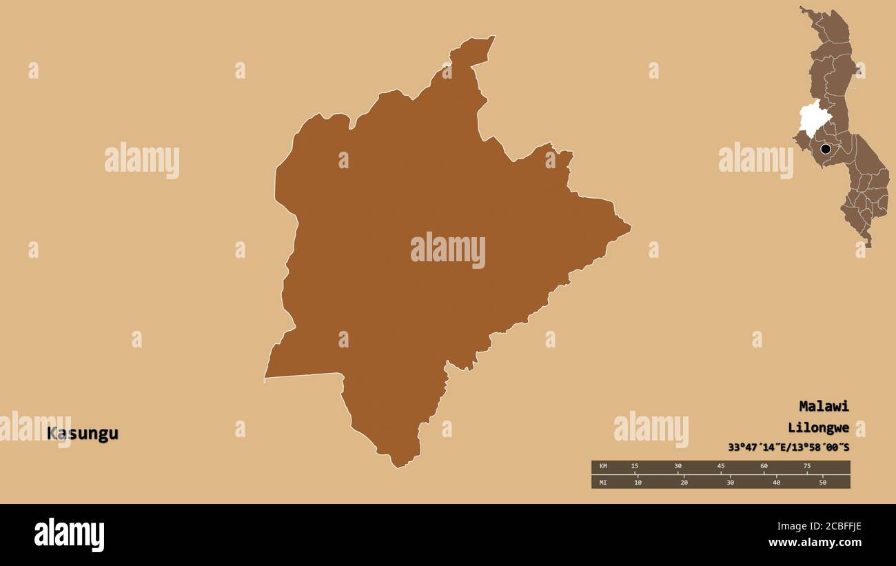 Shape of Kasungu, district of Malawi, with its capital isolated on ...
