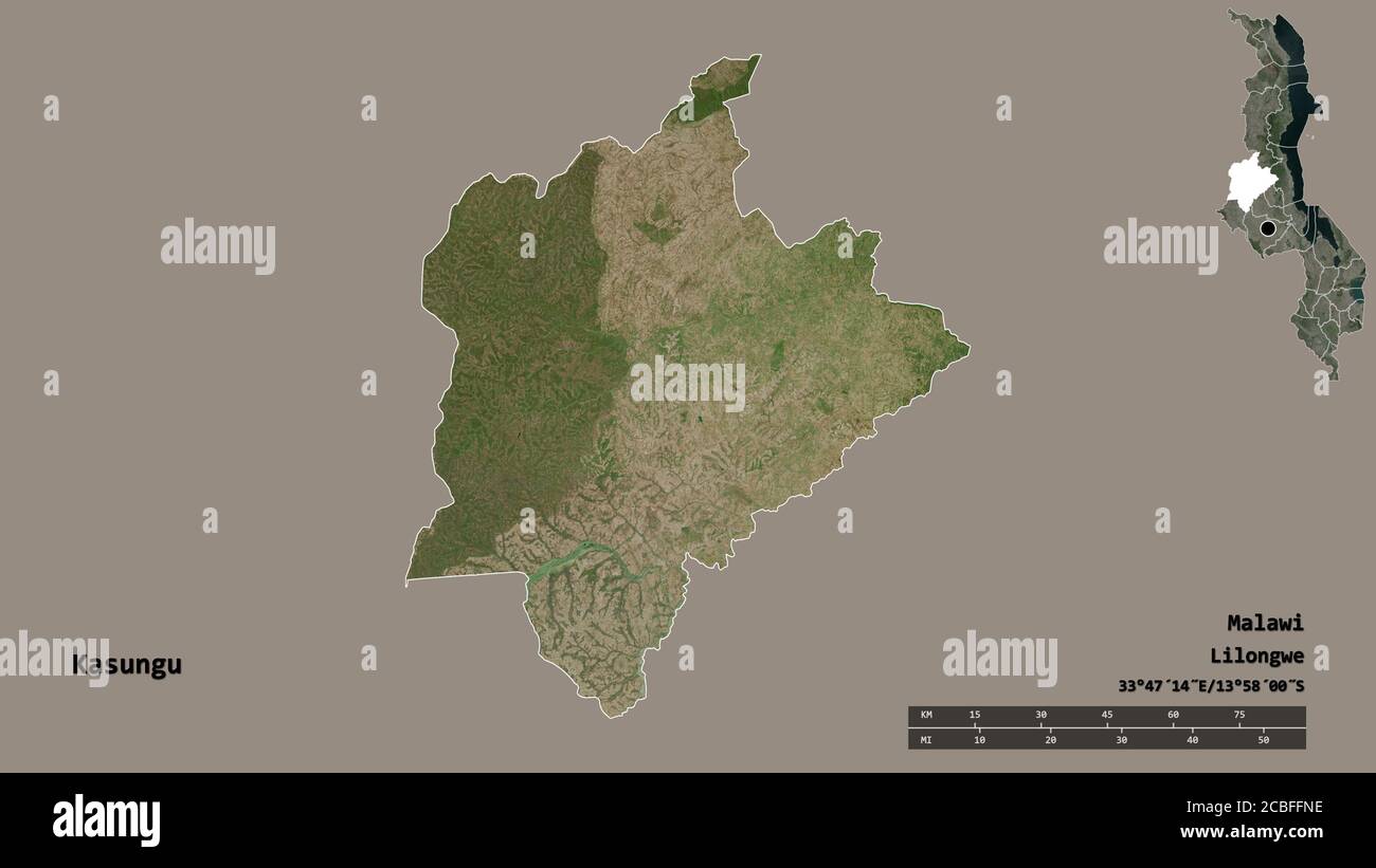 Shape of Kasungu, district of Malawi, with its capital isolated on ...