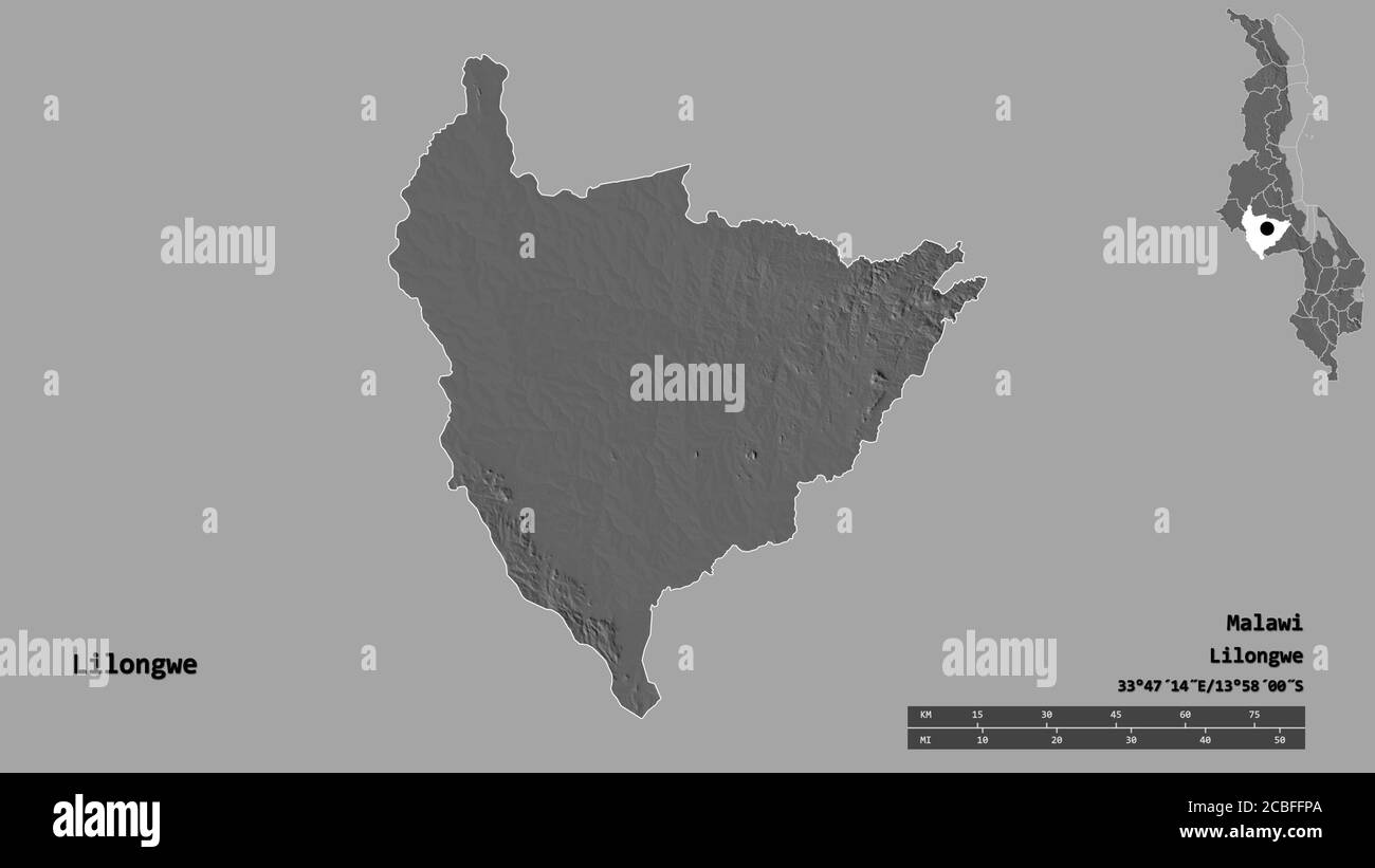 Shape of Lilongwe, district of Malawi, with its capital isolated on ...
