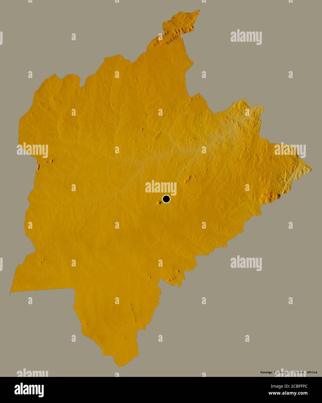 Shape of Kasungu, district of Malawi, with its capital isolated on a ...