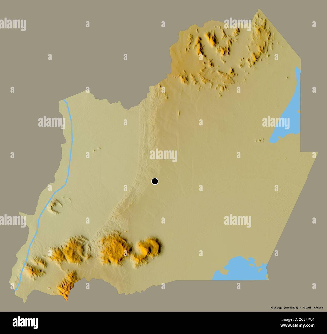 Shape of Machinga, district of Malawi, with its capital isolated on a ...
