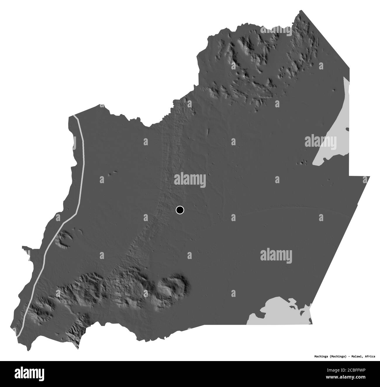 Shape of Machinga, district of Malawi, with its capital isolated on ...