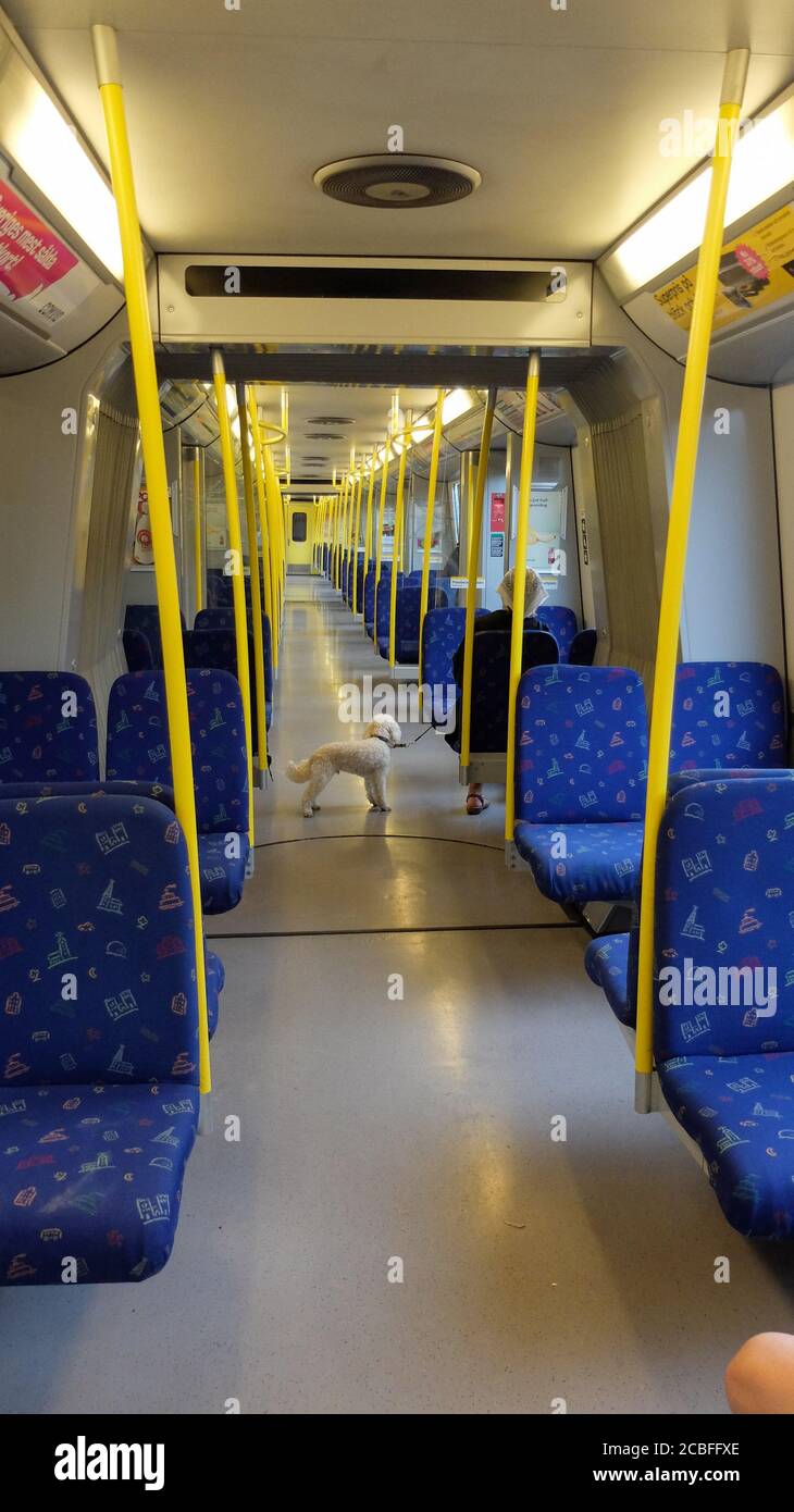 Interior of a swedish metro / subway from SL Stockholm public transport ...