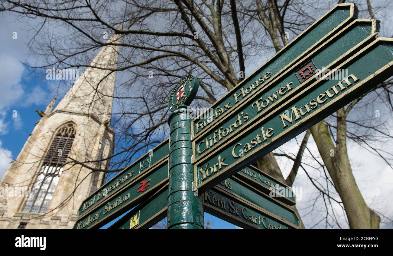 Tourist direction sign in the City of York, Yorkshire, England Stock ...