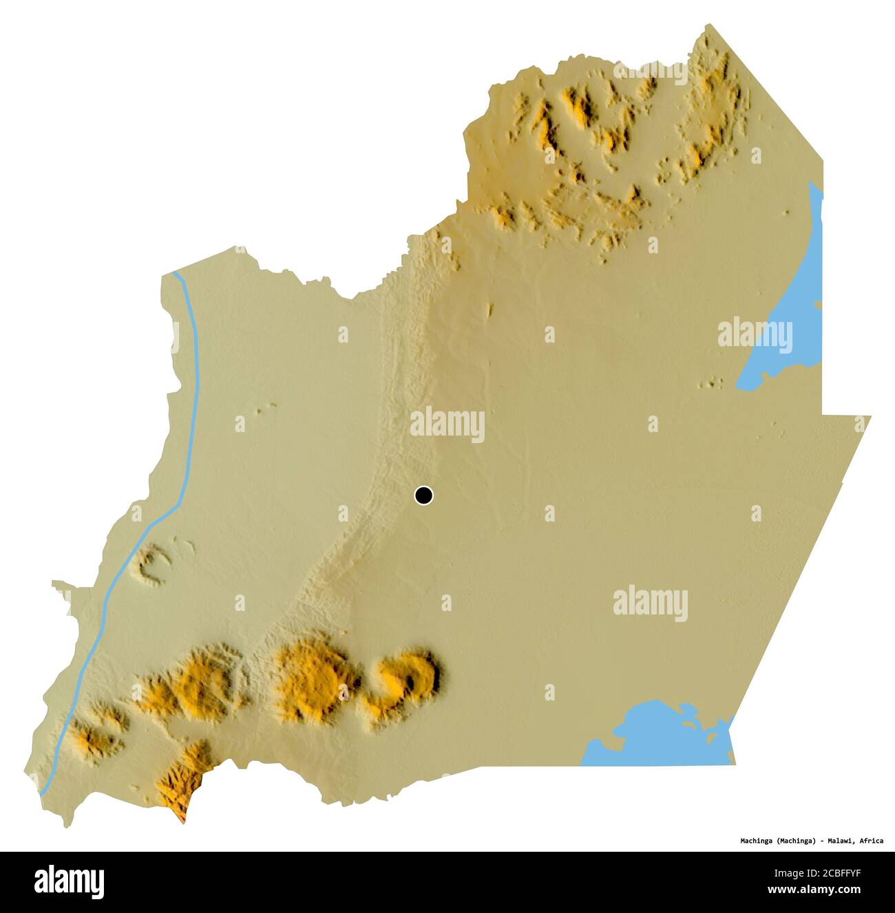 Shape of Machinga, district of Malawi, with its capital isolated on ...