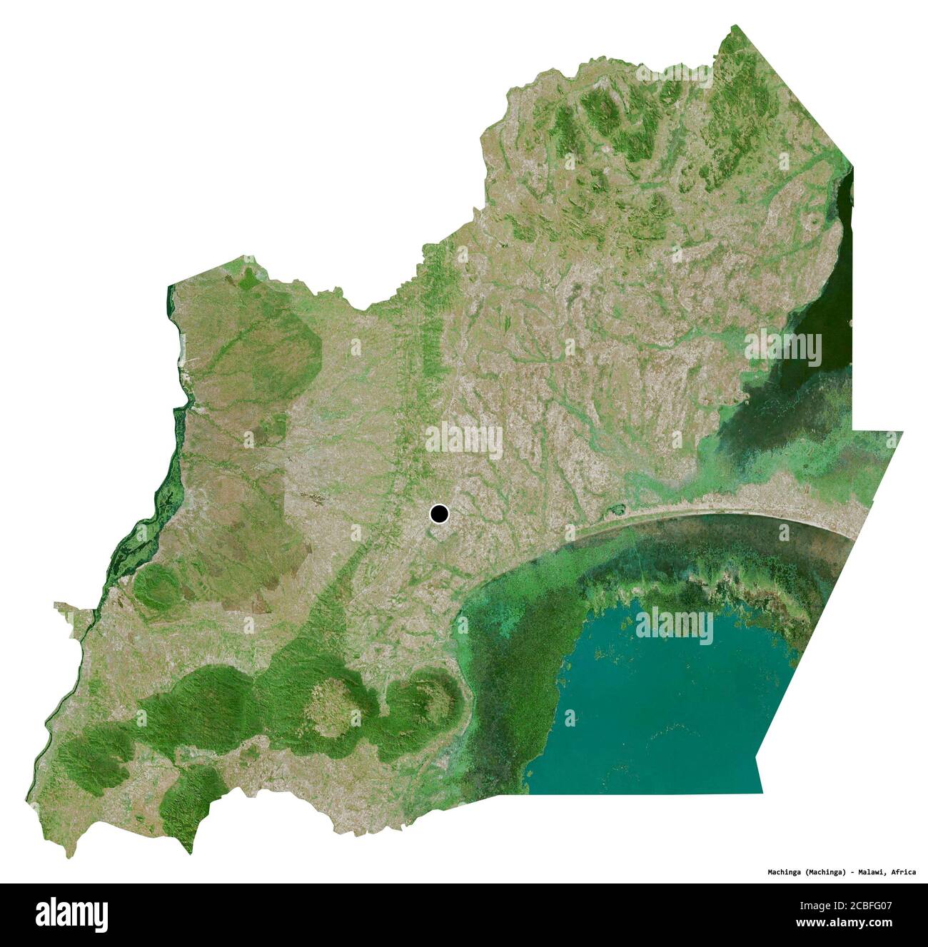 Shape of Machinga, district of Malawi, with its capital isolated on ...