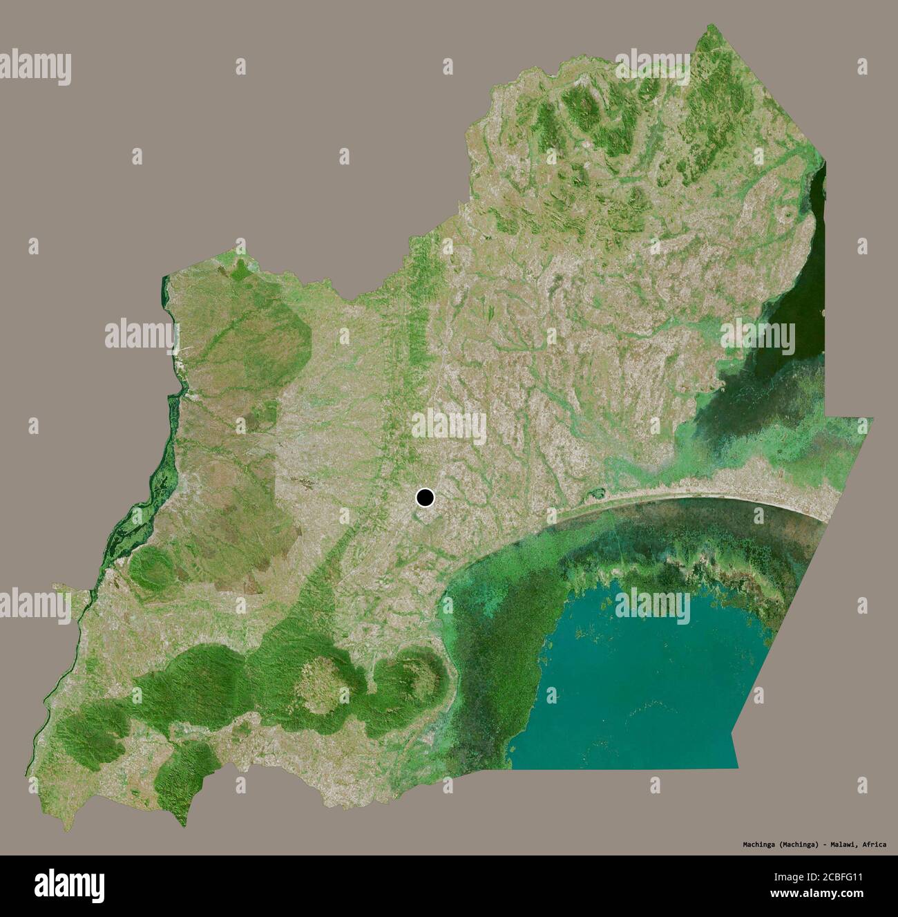 Shape of Machinga, district of Malawi, with its capital isolated on a ...