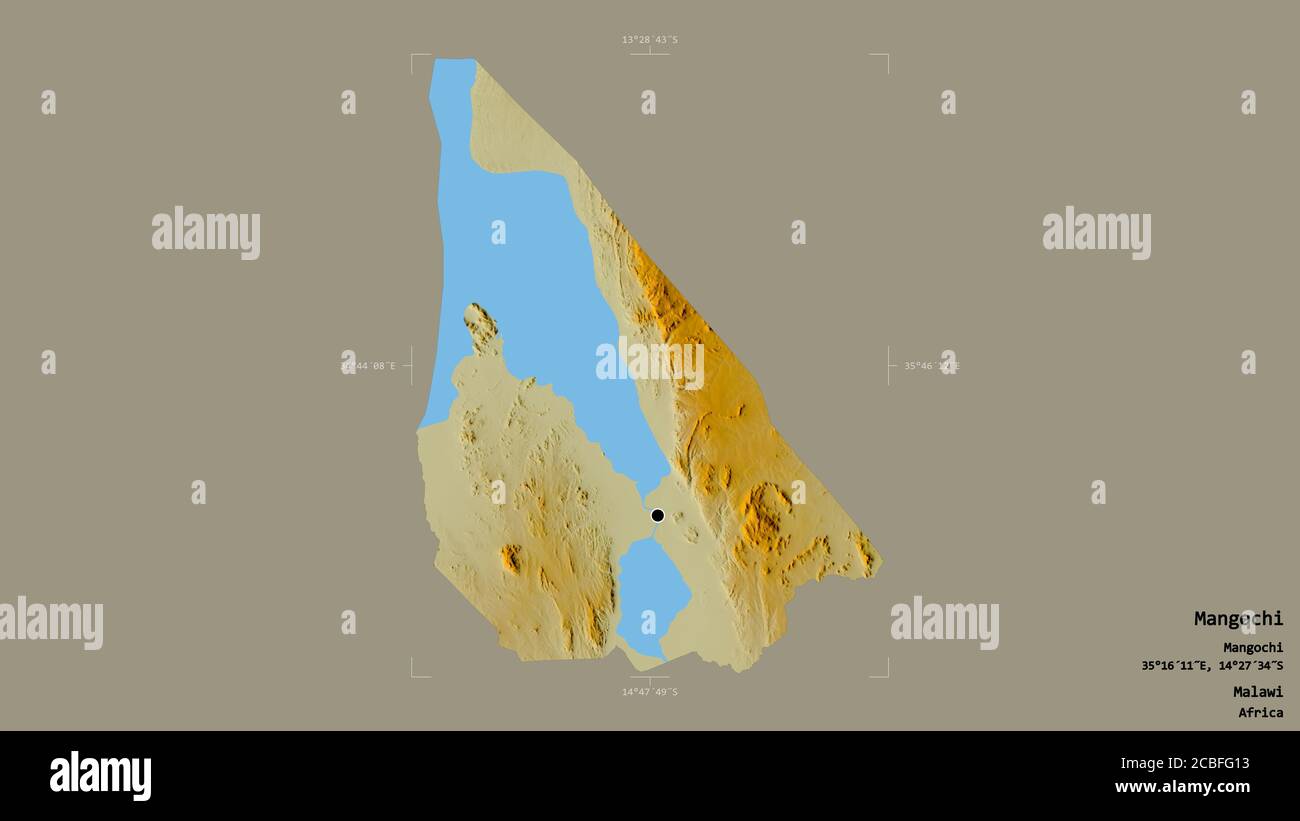 Area of Mangochi, district of Malawi, isolated on a solid background in ...