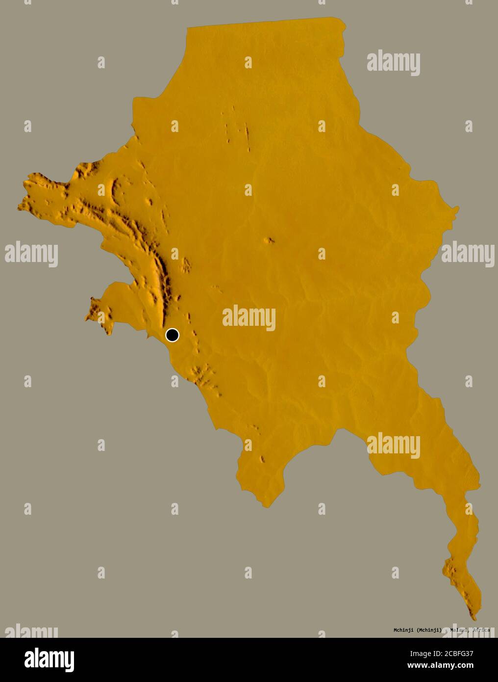 Shape of Mchinji, district of Malawi, with its capital isolated on a ...