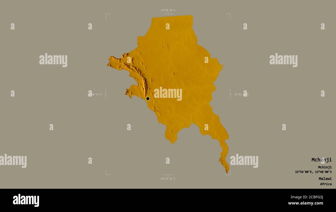 Area of Mchinji, district of Malawi, isolated on a solid background in ...