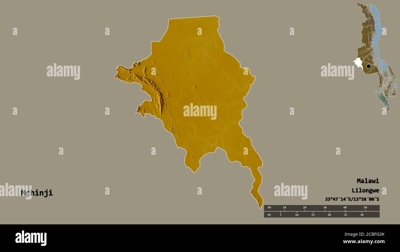 Shape of Mchinji, district of Malawi, with its capital isolated on ...