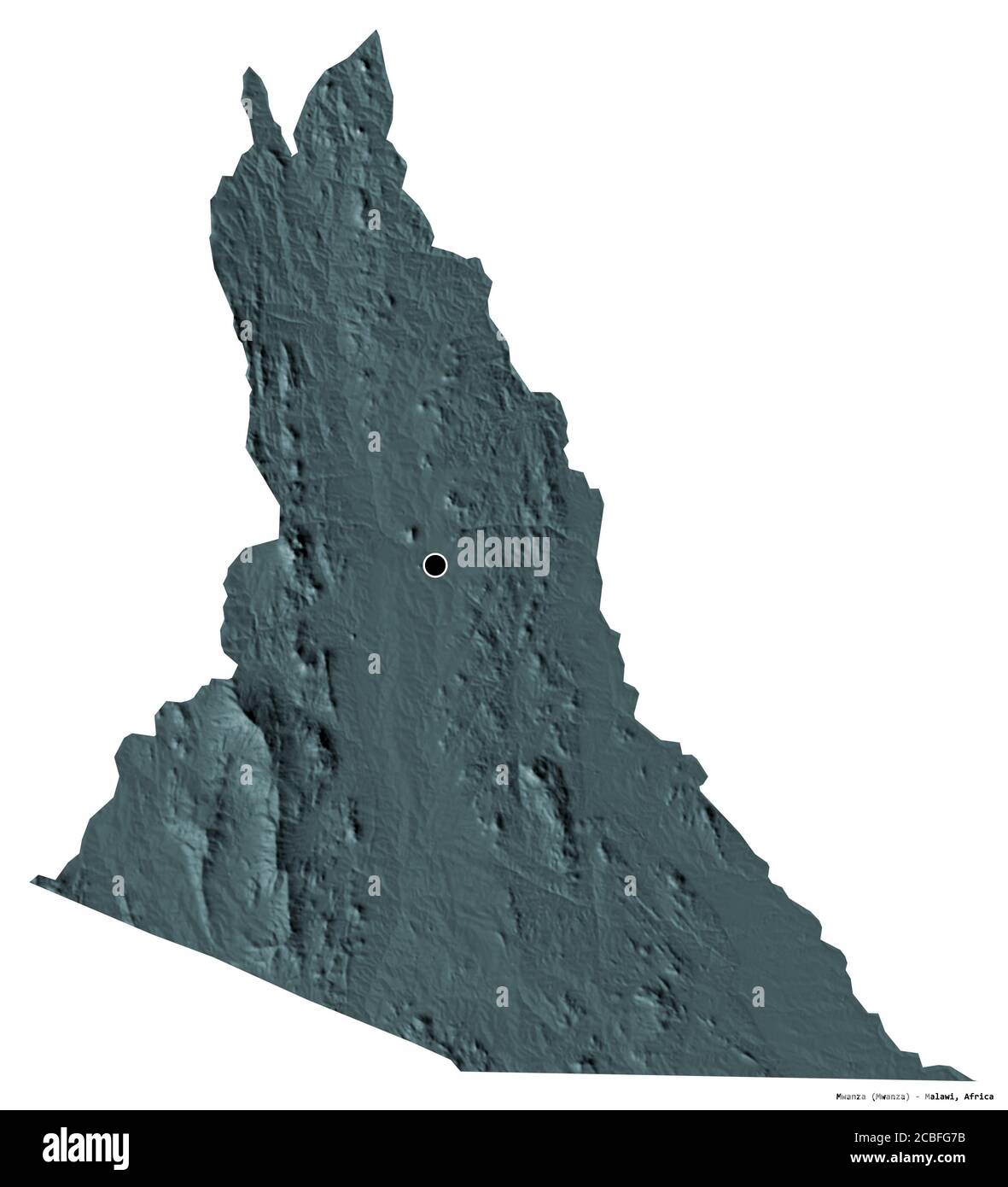 Shape of Mwanza, district of Malawi, with its capital isolated on white ...