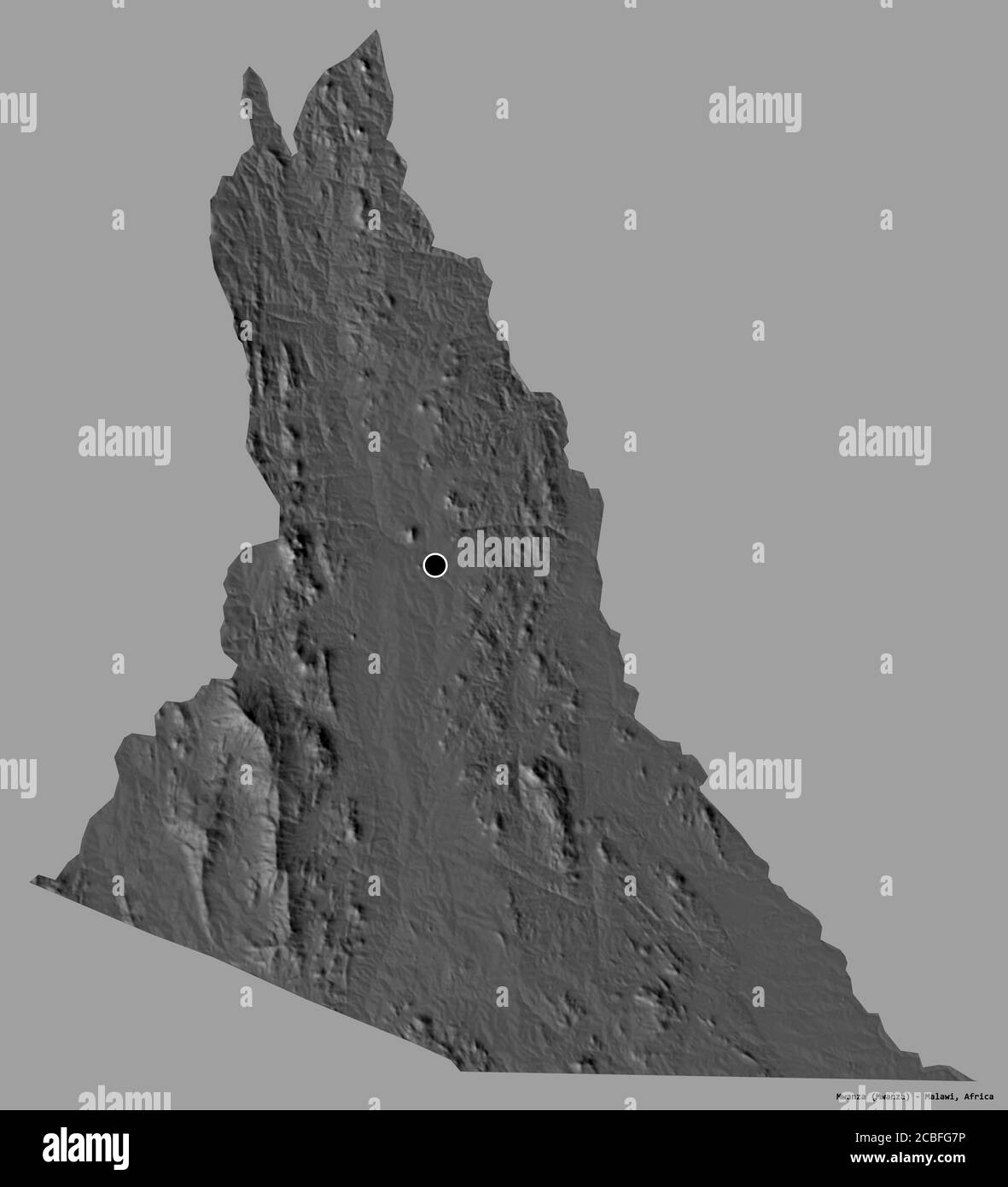 Shape of Mwanza, district of Malawi, with its capital isolated on a ...