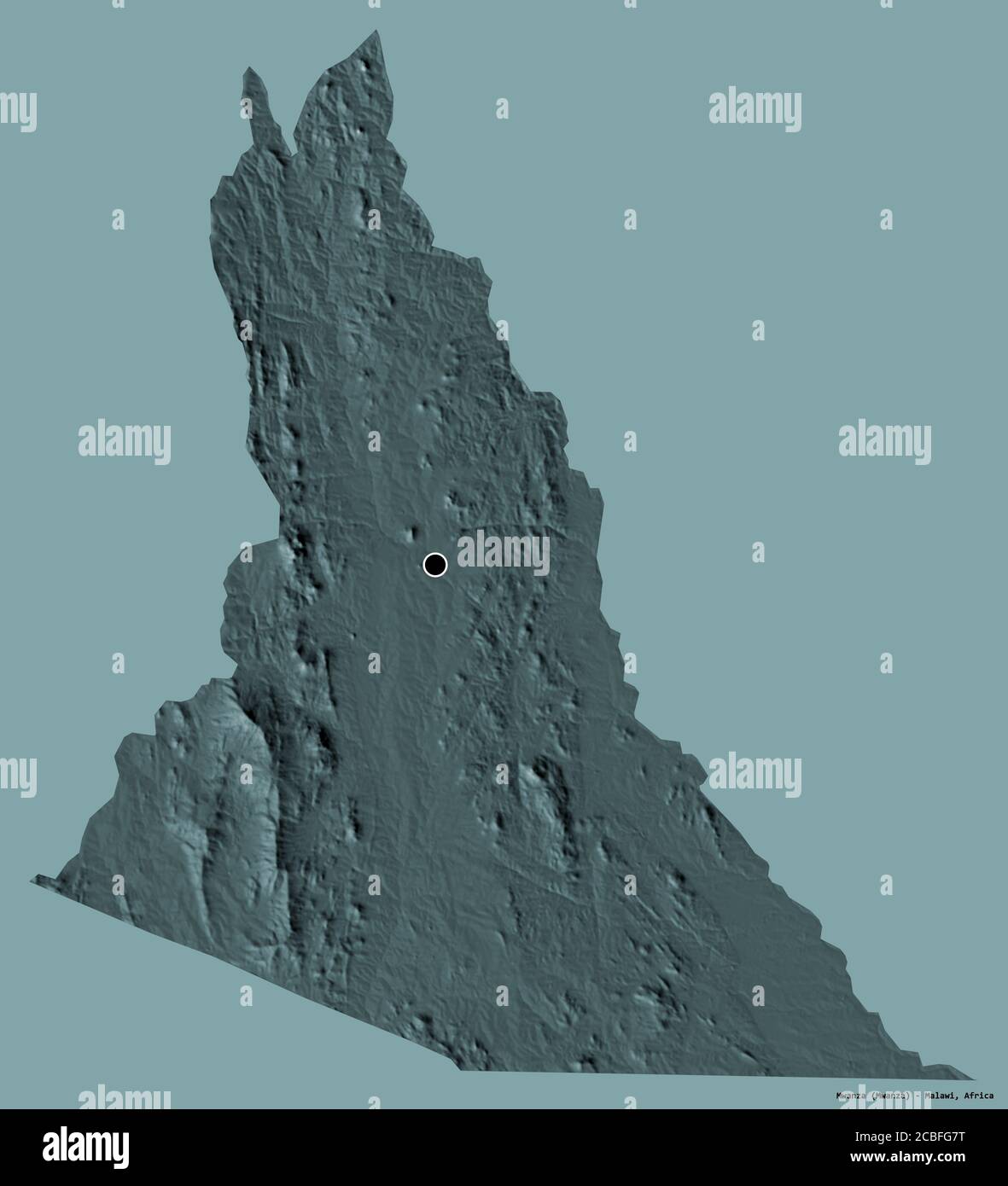 Shape of Mwanza, district of Malawi, with its capital isolated on a ...