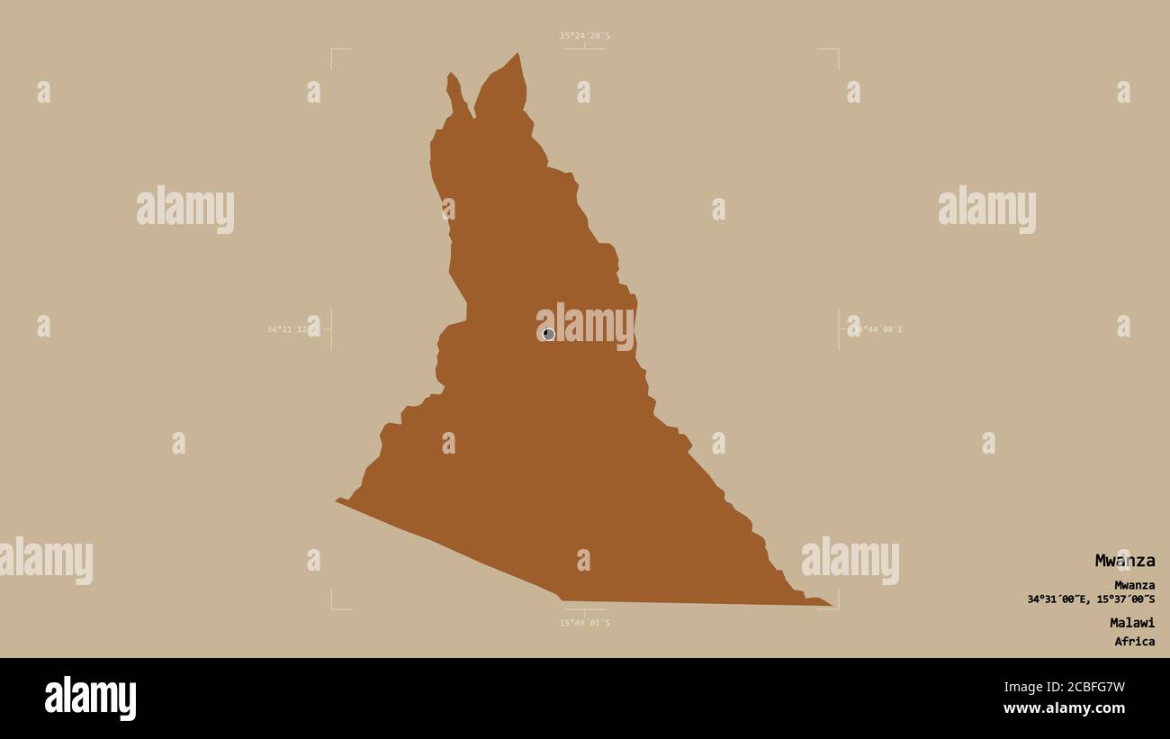 Area of Mwanza, district of Malawi, isolated on a solid background in a ...