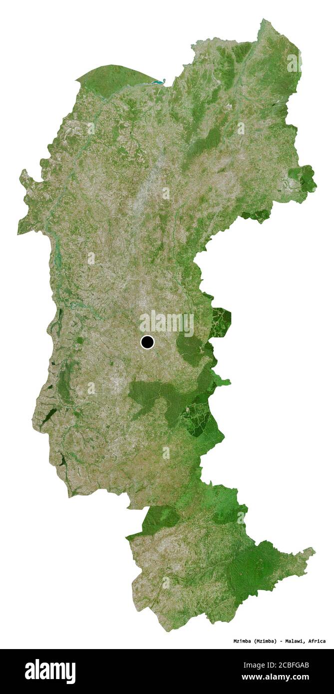 Shape of Mzimba, district of Malawi, with its capital isolated on white ...