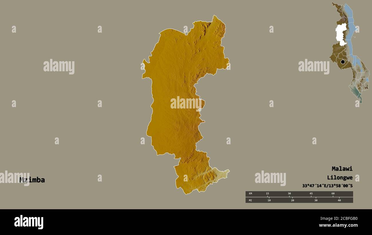 Shape of Mzimba, district of Malawi, with its capital isolated on solid ...