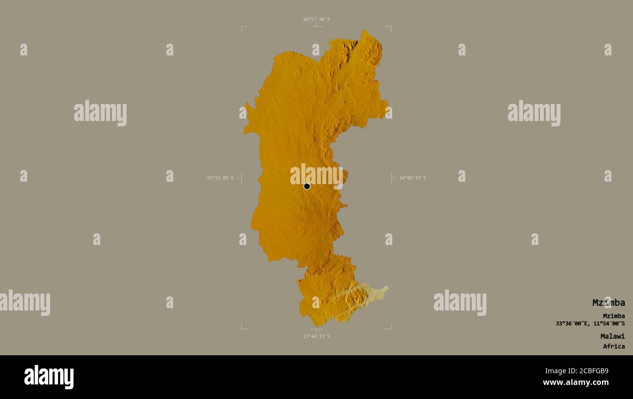 Area of Mzimba, district of Malawi, isolated on a solid background in a ...
