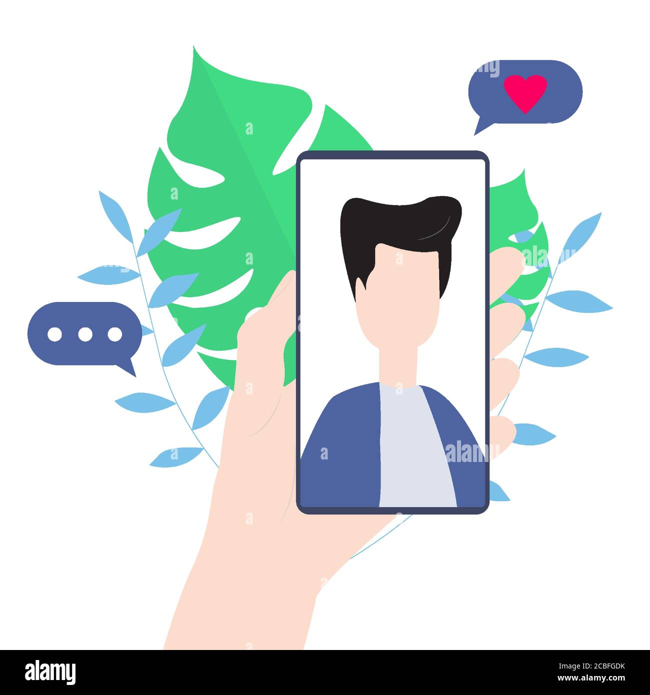 Hand holding mobile phone with boyfriend on the screen. Online ...