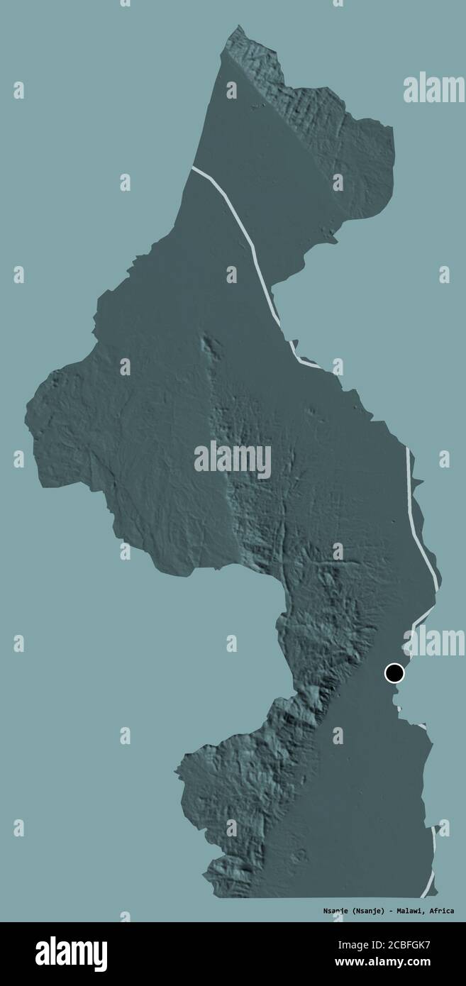Shape of Nsanje, district of Malawi, with its capital isolated on a ...