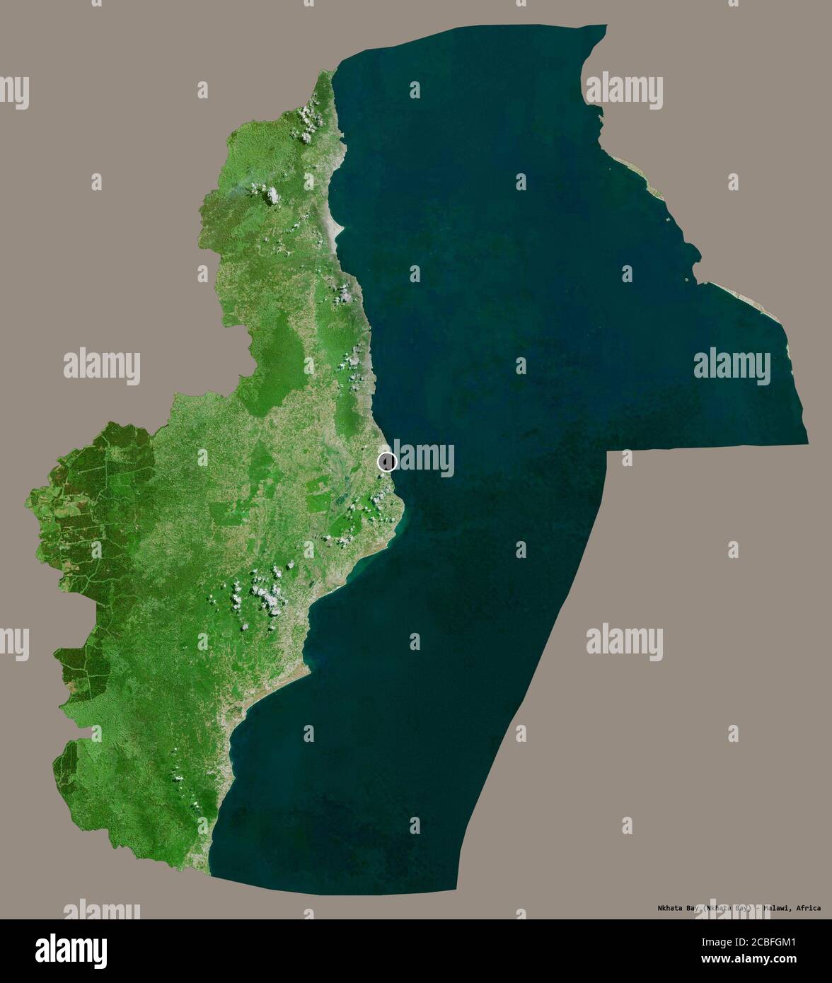 Shape of Nkhata Bay, district of Malawi, with its capital isolated on a ...