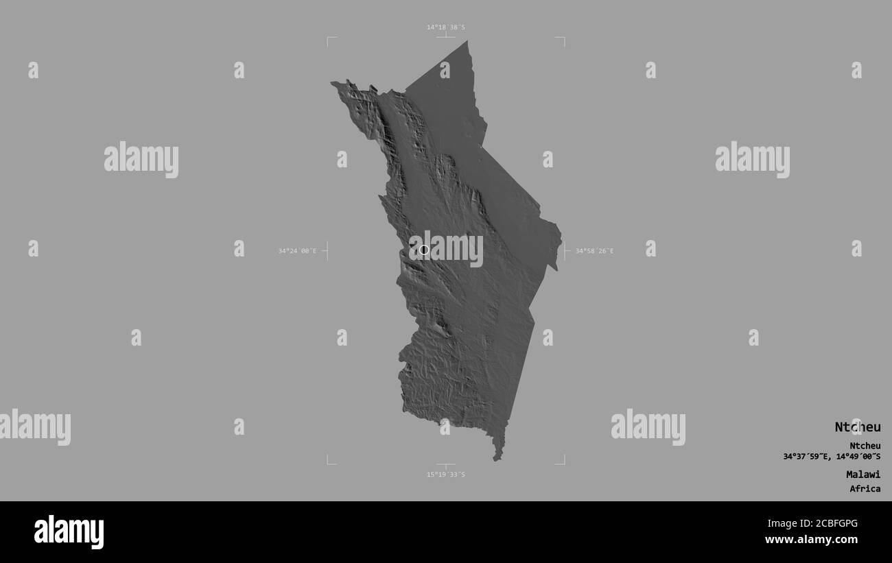 Area of Ntcheu, district of Malawi, isolated on a solid background in a ...