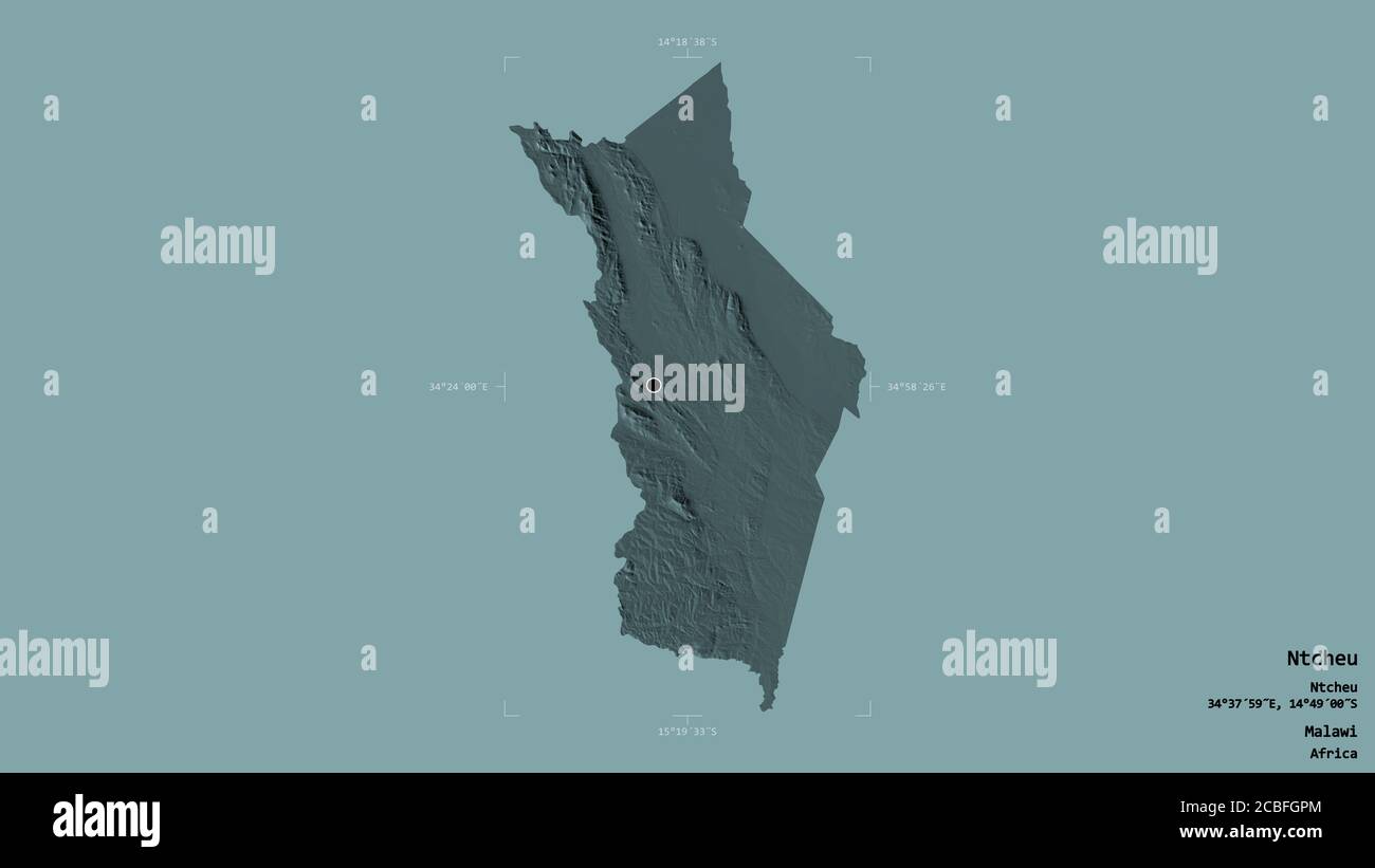 Area of Ntcheu, district of Malawi, isolated on a solid background in a ...