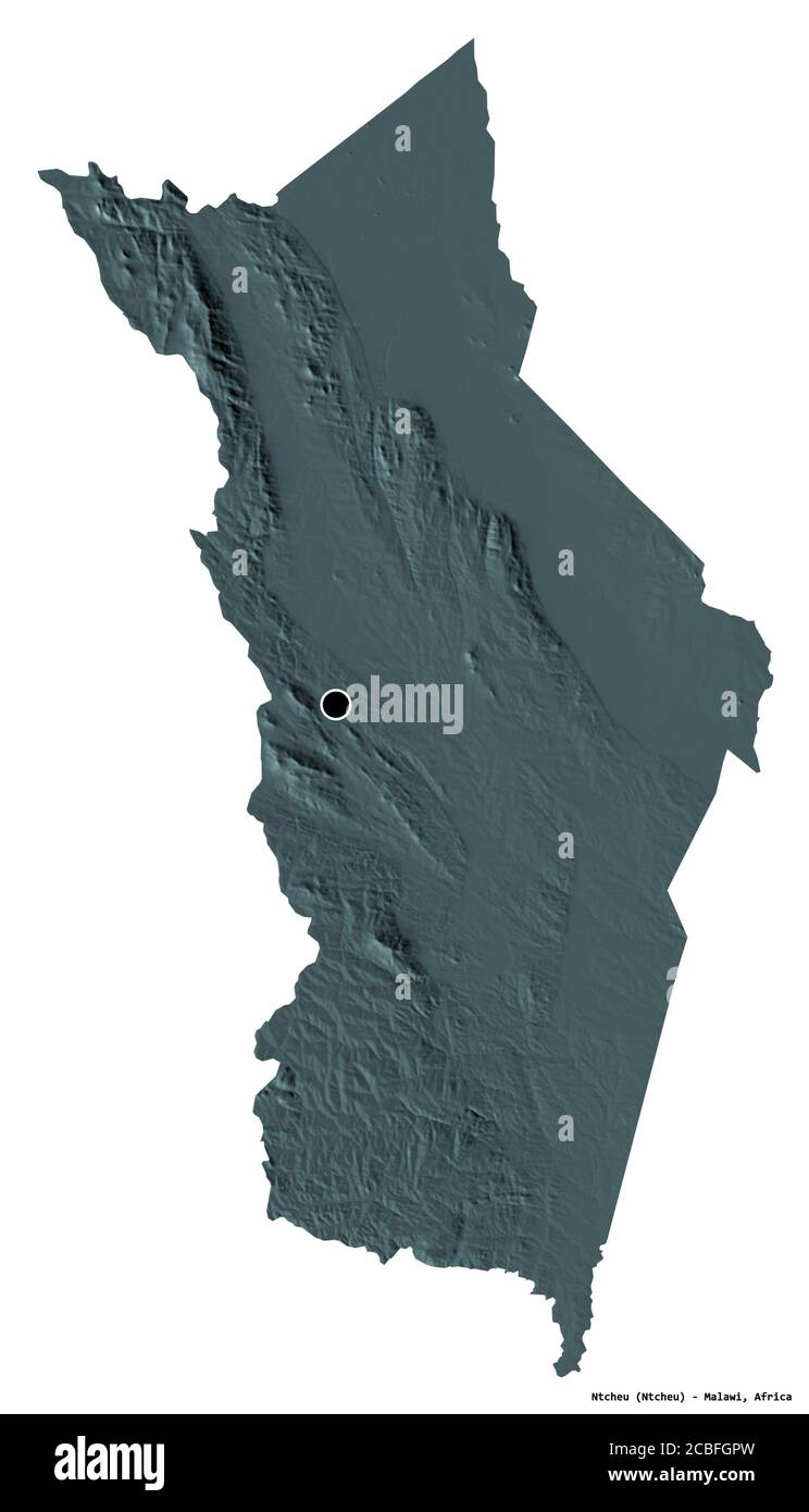Shape of Ntcheu, district of Malawi, with its capital isolated on white ...