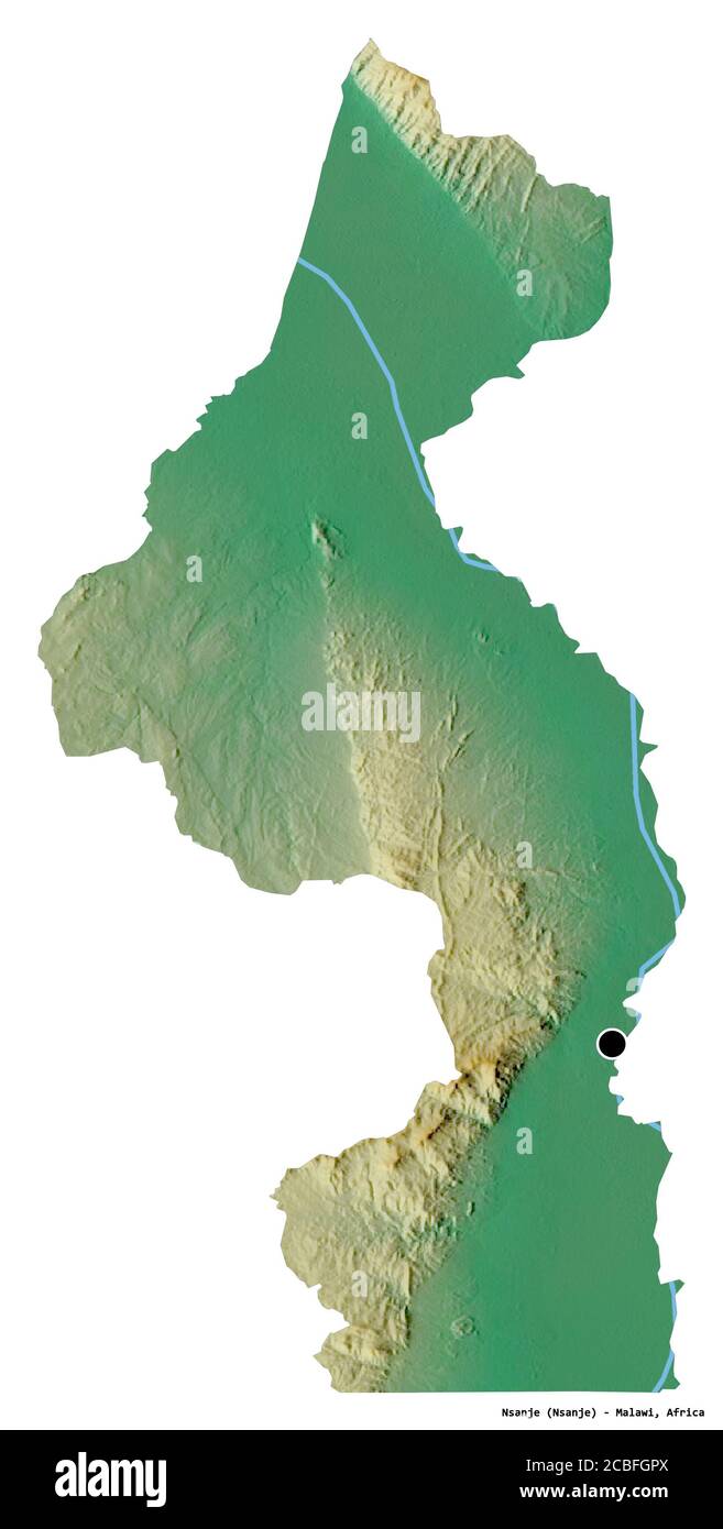 Shape of Nsanje, district of Malawi, with its capital isolated on white ...