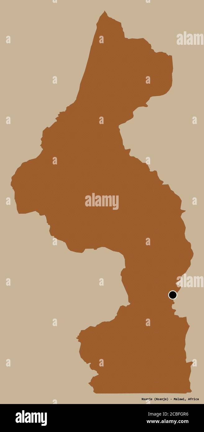 Shape of Nsanje, district of Malawi, with its capital isolated on a ...