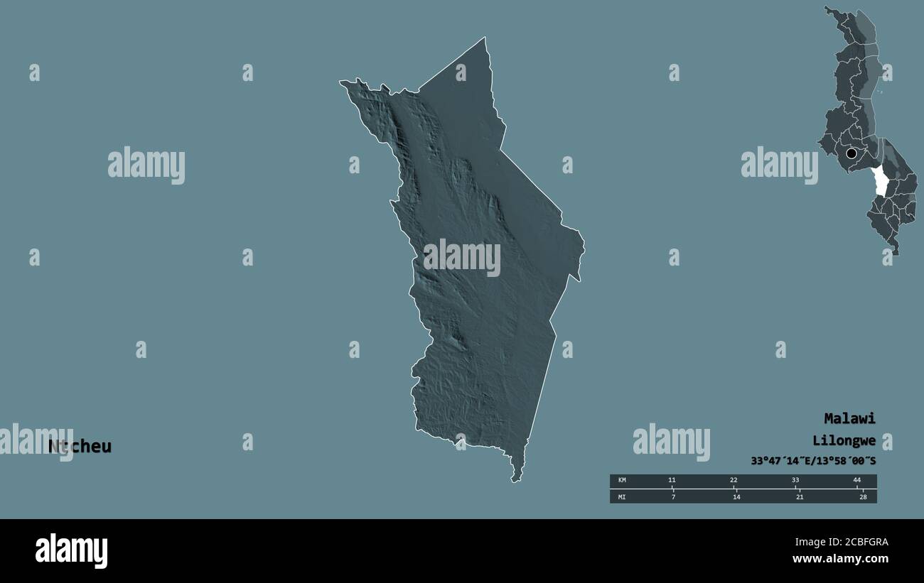 Shape of Ntcheu, district of Malawi, with its capital isolated on solid ...