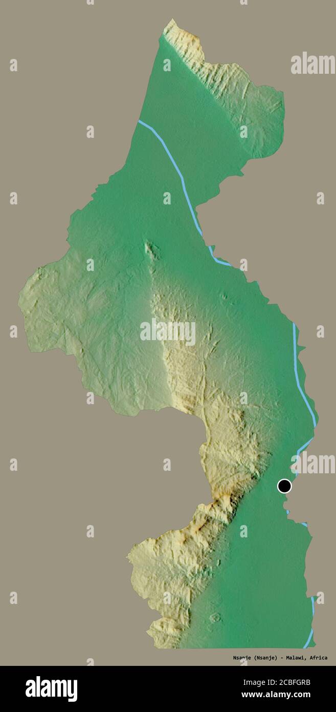 Shape of Nsanje, district of Malawi, with its capital isolated on a ...