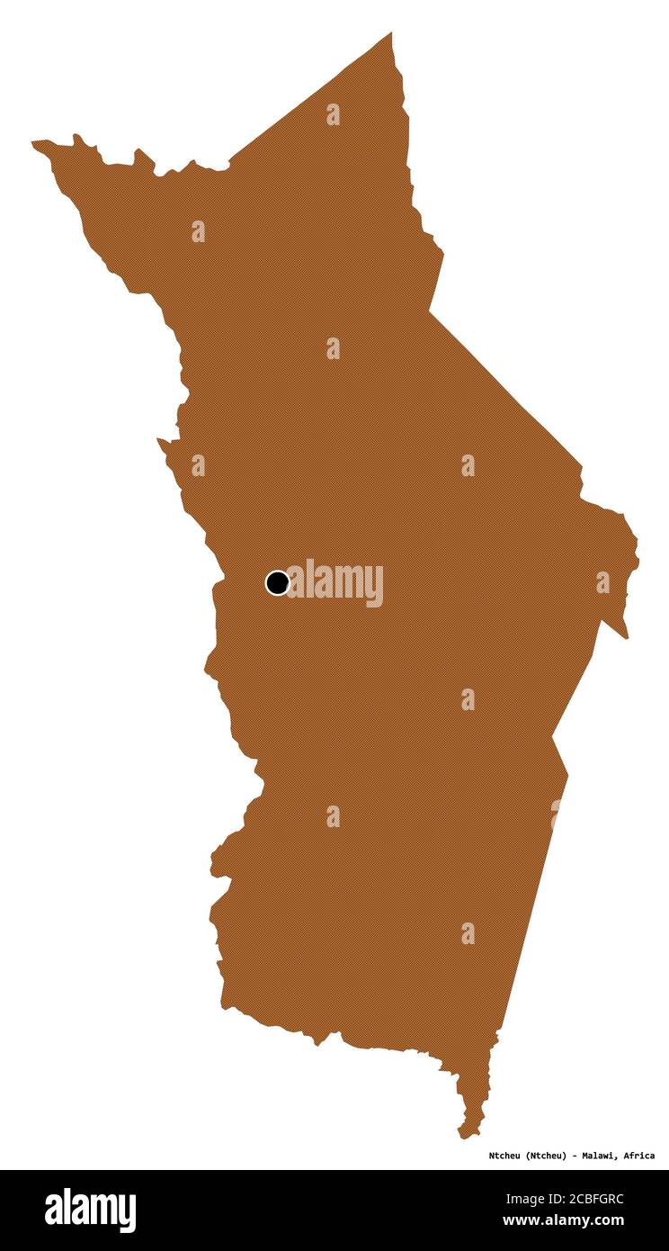 Shape of Ntcheu, district of Malawi, with its capital isolated on white ...