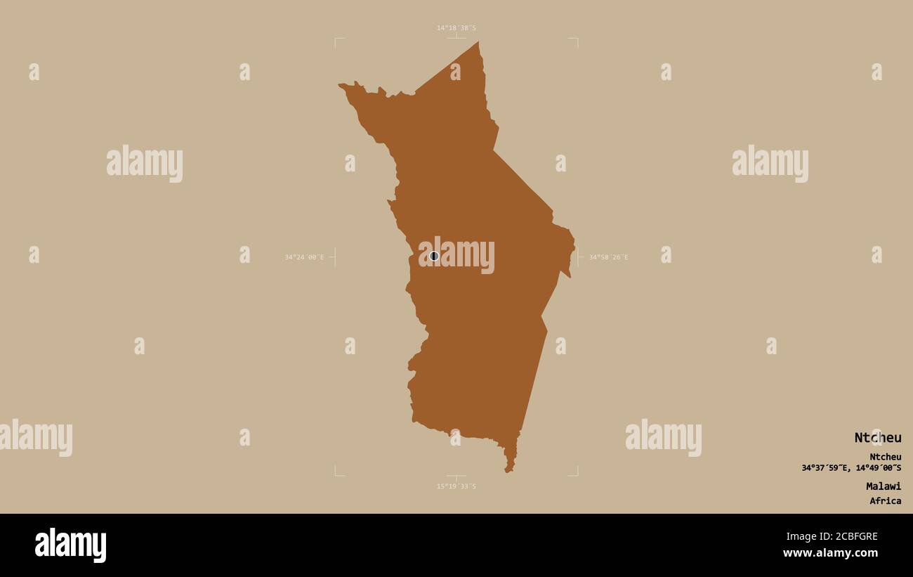 Area of Ntcheu, district of Malawi, isolated on a solid background in a ...