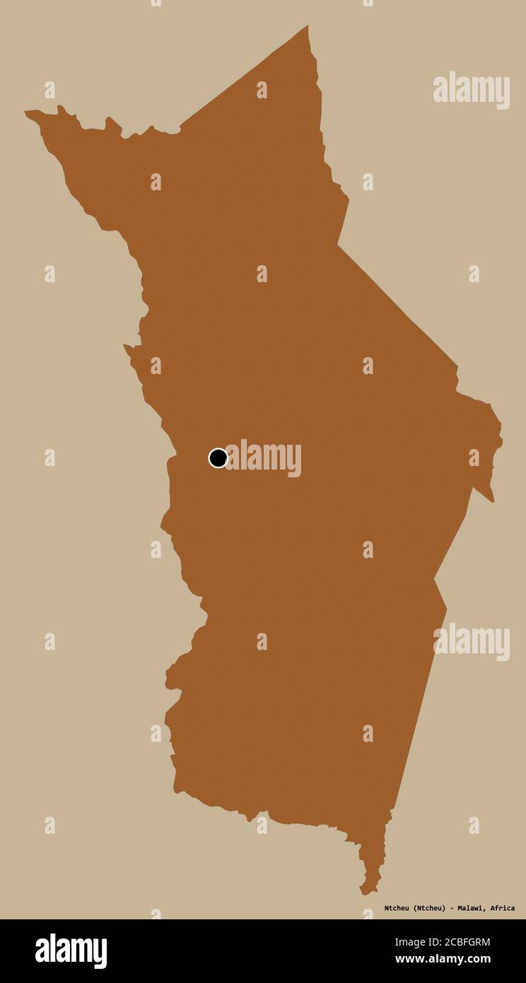 Shape of Ntcheu, district of Malawi, with its capital isolated on a ...