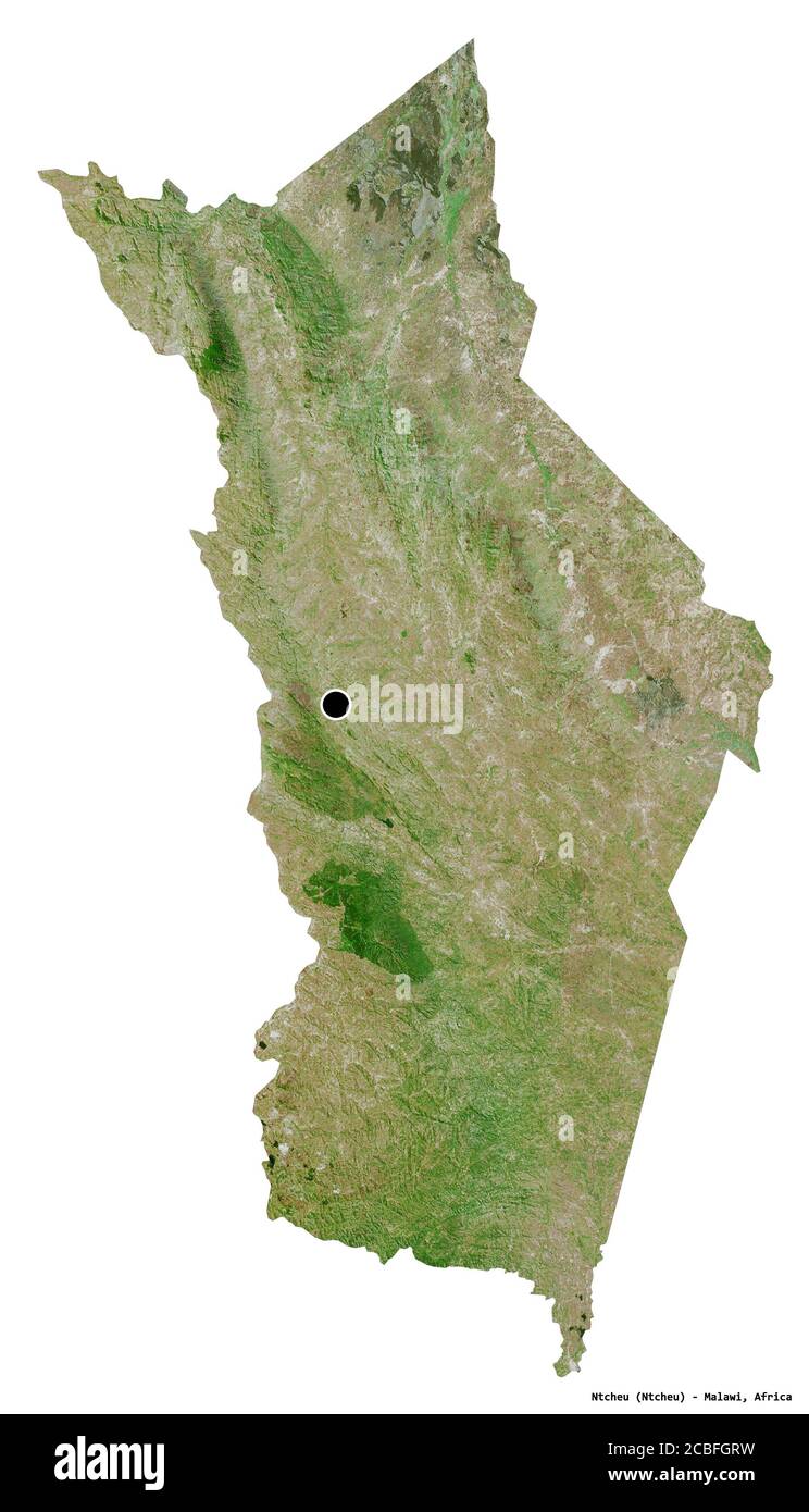 Shape of Ntcheu, district of Malawi, with its capital isolated on white ...