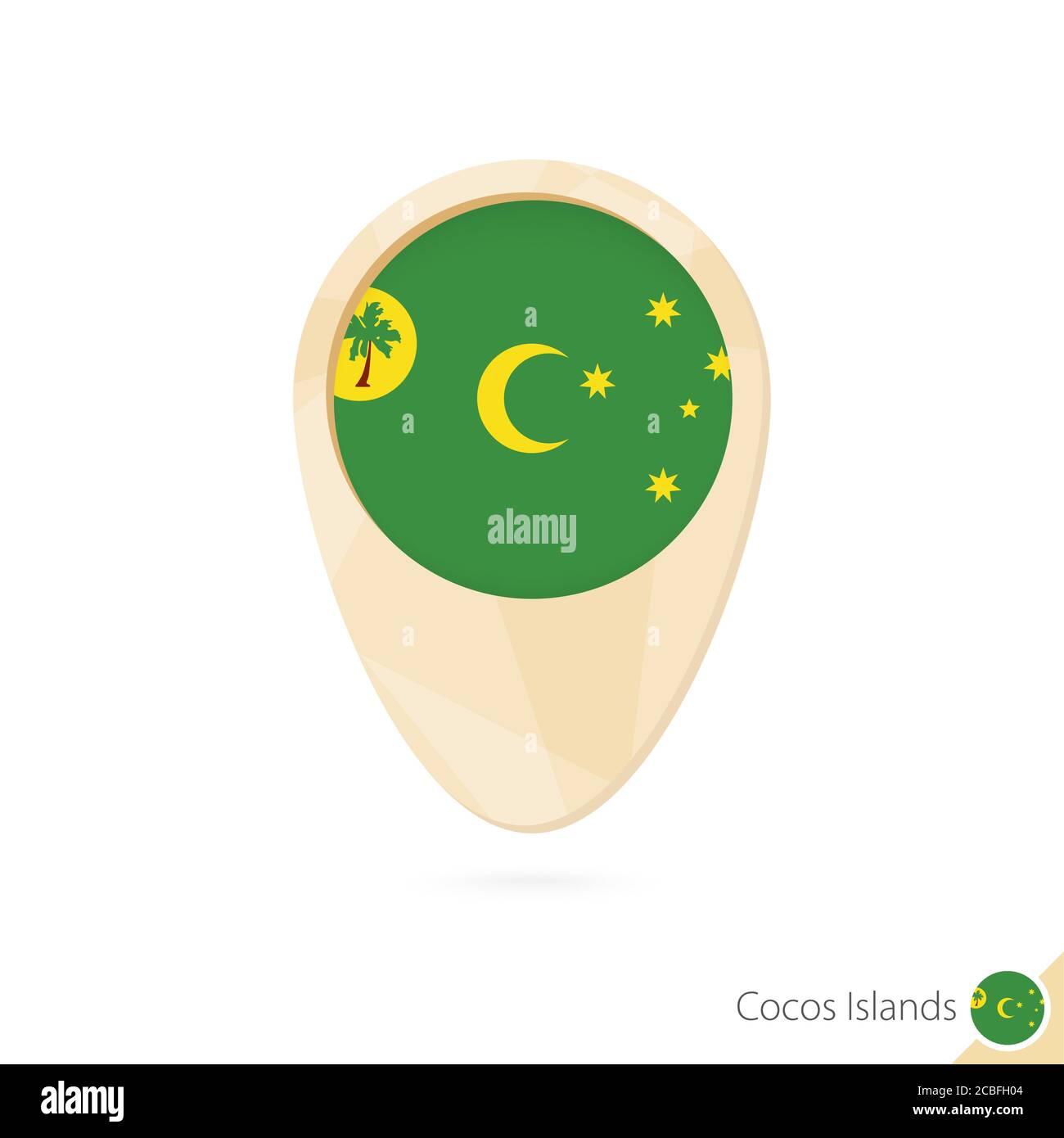 Map pointer with flag of Cocos Islands. Orange abstract map icon. Vector Illustration Stock ...