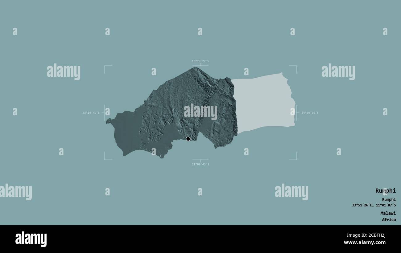 Area of Rumphi, district of Malawi, isolated on a solid background in a ...