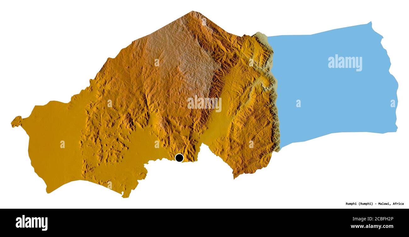 Shape of Rumphi, district of Malawi, with its capital isolated on white ...
