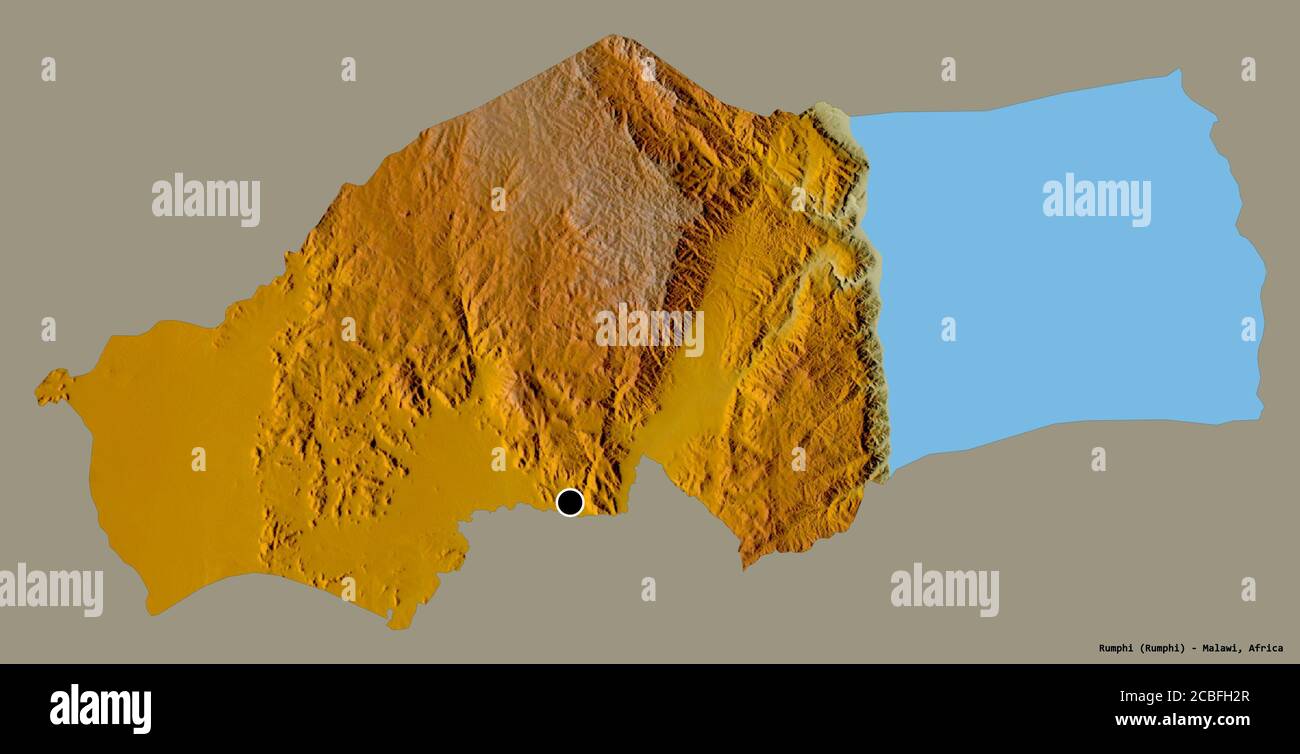 Shape of Rumphi, district of Malawi, with its capital isolated on a ...