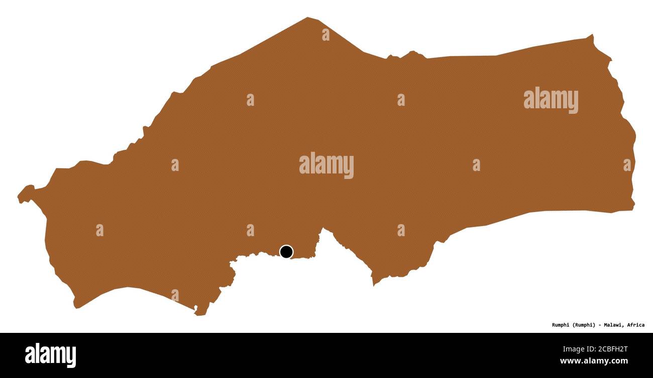 Shape of Rumphi, district of Malawi, with its capital isolated on white ...
