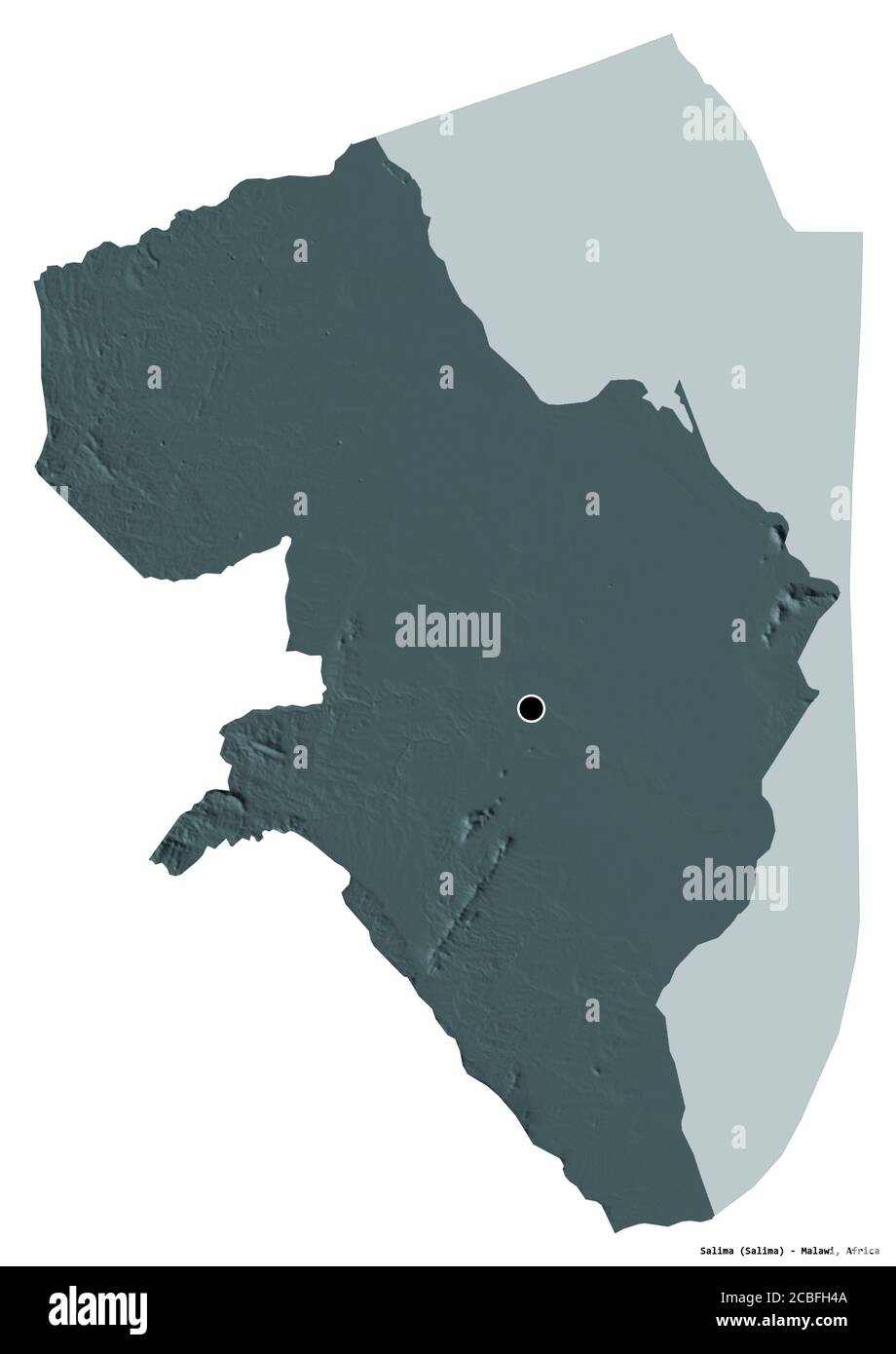 Shape of Salima, district of Malawi, with its capital isolated on white ...