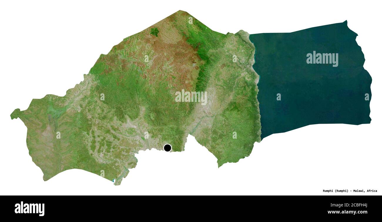 Shape of Rumphi, district of Malawi, with its capital isolated on white ...