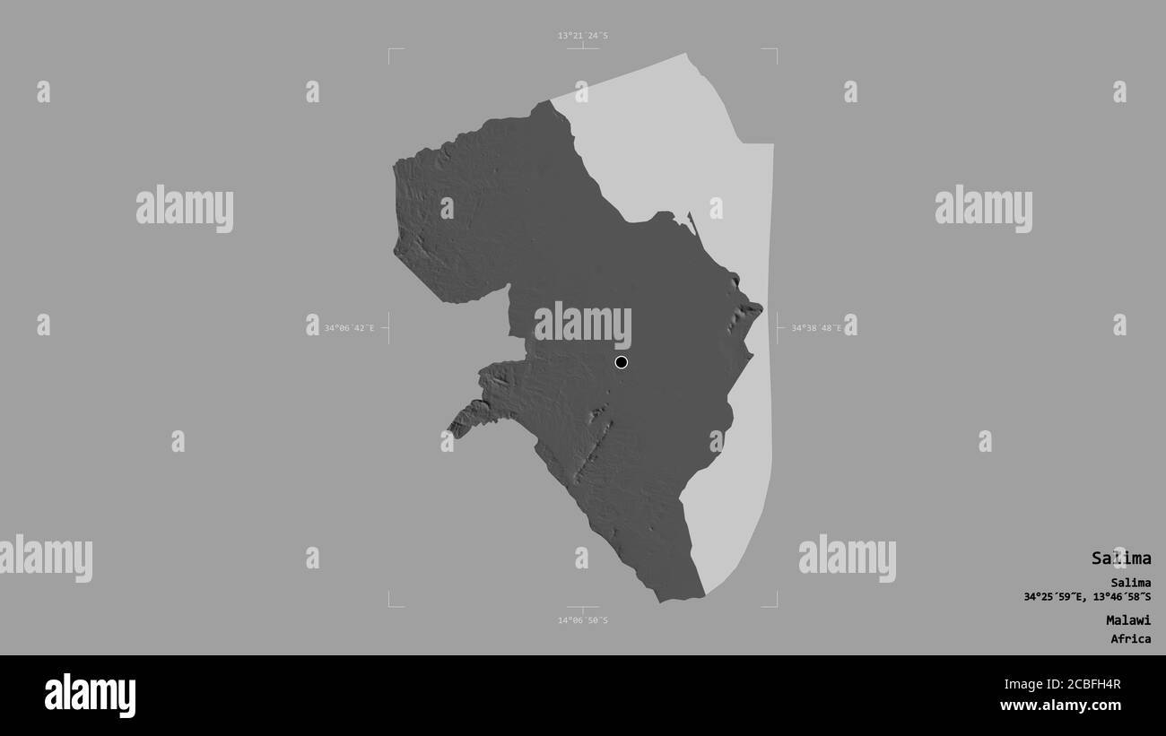 Area of Salima, district of Malawi, isolated on a solid background in a ...