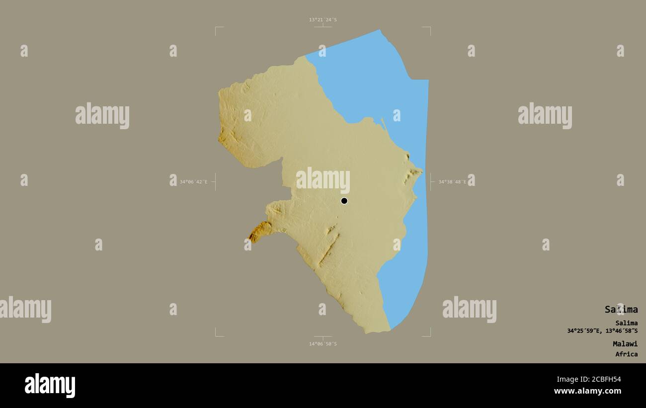 Area of Salima, district of Malawi, isolated on a solid background in a ...