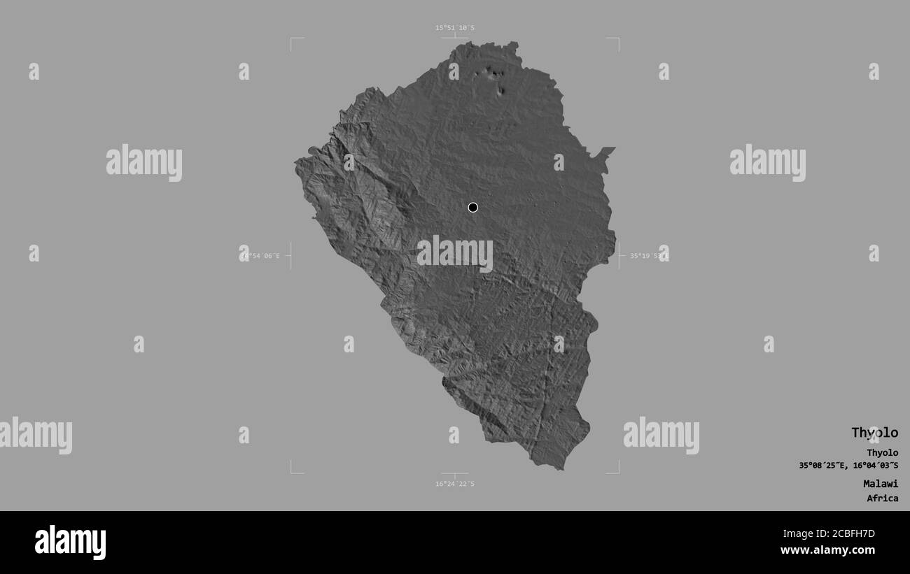 Area of Thyolo, district of Malawi, isolated on a solid background in a ...