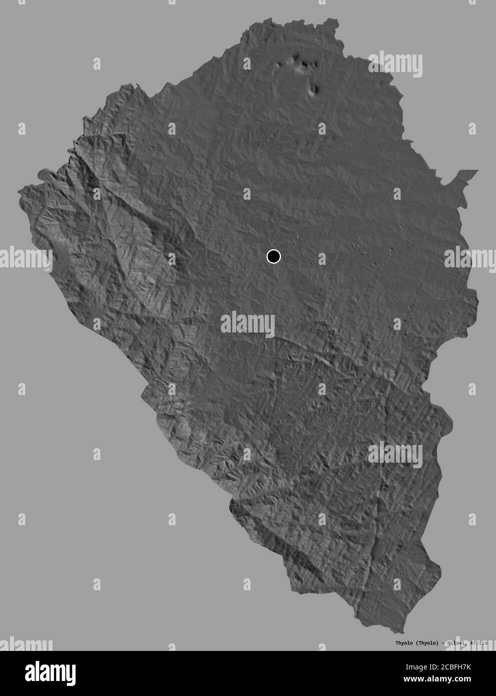 Shape of Thyolo, district of Malawi, with its capital isolated on a ...