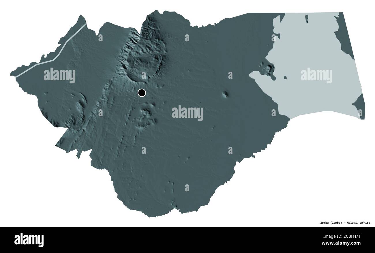 Shape of Zomba, district of Malawi, with its capital isolated on white ...
